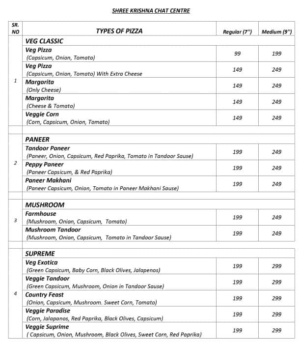 Menu at Shree Krishna Chaat: The Street Food Cafe, Nashik