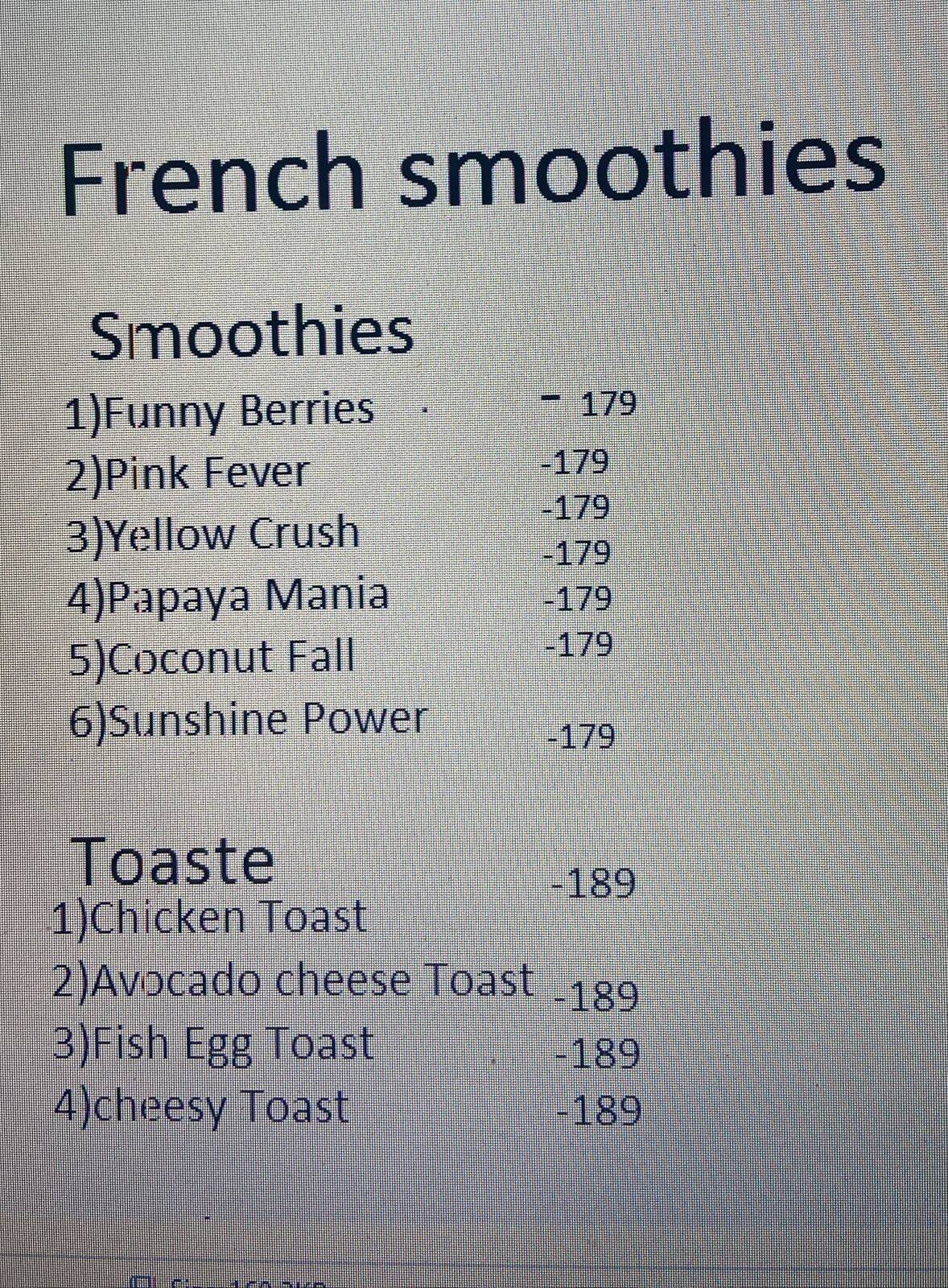 Menu of French Smoothies, Madhapur, Hyderabad