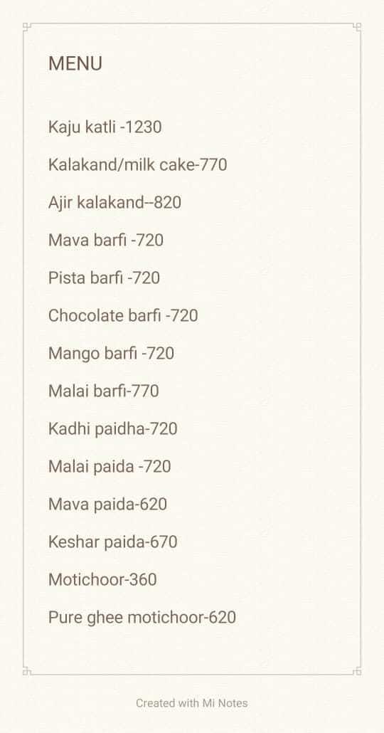 Menu of Uttam Sweets, Wakad, Pune
