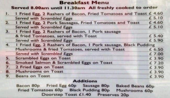Menu at Scott's Cafe, London