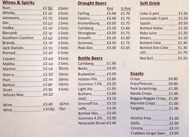 Menu at Rose's pub & bar, London