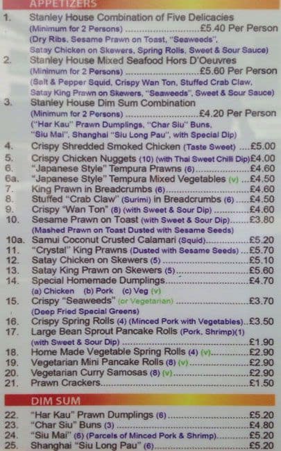 Menu at Stanley House restaurant, Addlestone