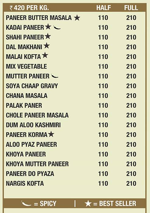 Menu at Punjabi Dhaba, Jaipur, 120 Kings Road
