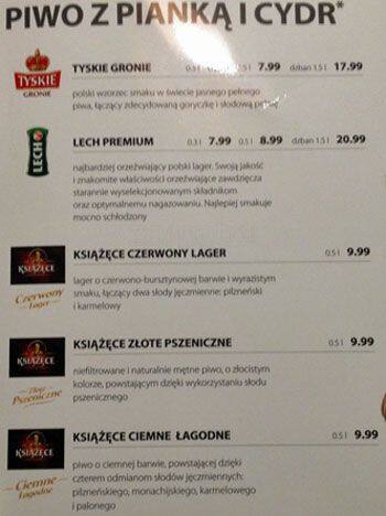 Menu at SPHINX restaurant, Kraków, Karmelicka 43A/1