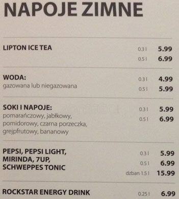 Menu at SPHINX restaurant, Kraków, Karmelicka 43A/1