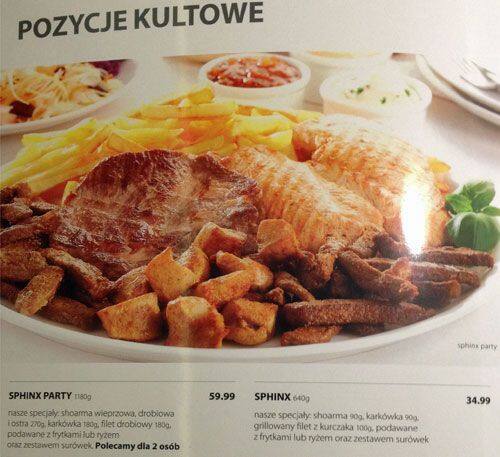 Menu at SPHINX restaurant, Kraków, Karmelicka 43A/1