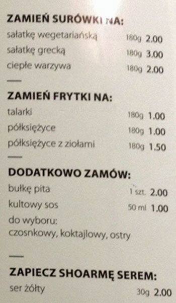 Menu at SPHINX restaurant, Kraków, Karmelicka 43A/1