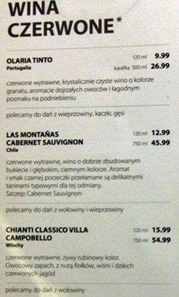 Menu at SPHINX restaurant, Kraków, Karmelicka 43A/1