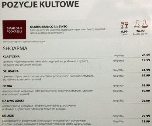 Menu at SPHINX restaurant, Kraków, Karmelicka 43A/1