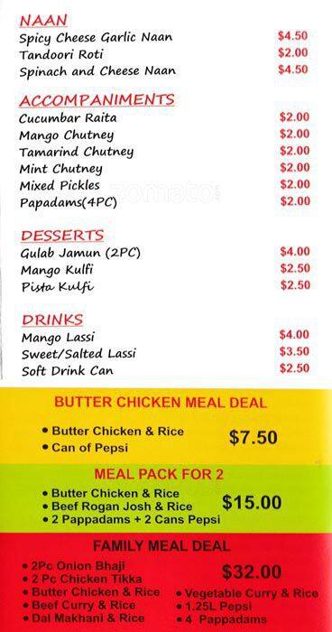 Carta del restaurante Tandoori Couch - Coromandel Valley, Coromandel Valley