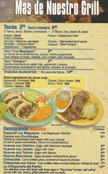 Menu at Taqueria Los Magueyes Inc restaurant, Bridgeview, S Harlem Ave