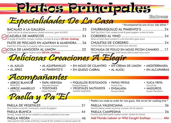 Menu at El Pimiento pub & bar, Miami Lakes