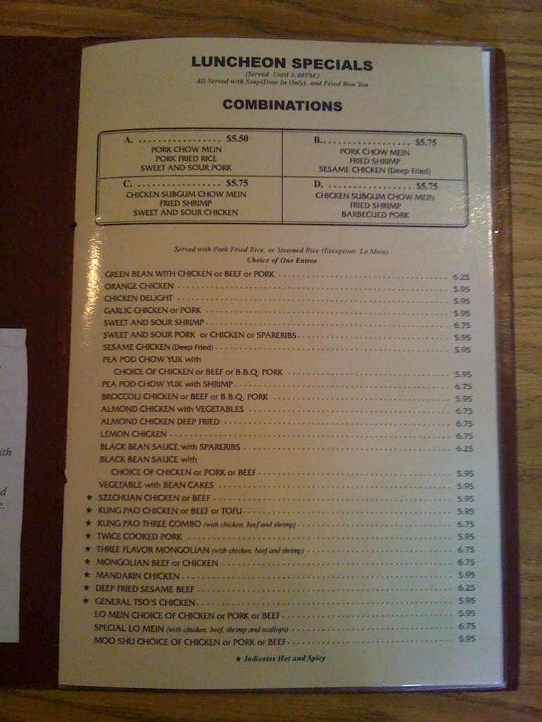 Menu at Jade Dragon Chinese Restaurant, Portland