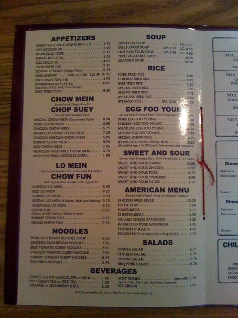 Menu at Jade Dragon Chinese Restaurant, Portland