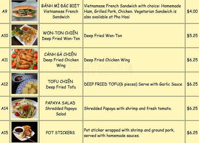 Menu at Pho Hoai restaurant, Beaverton, 733 SW 185th Ave