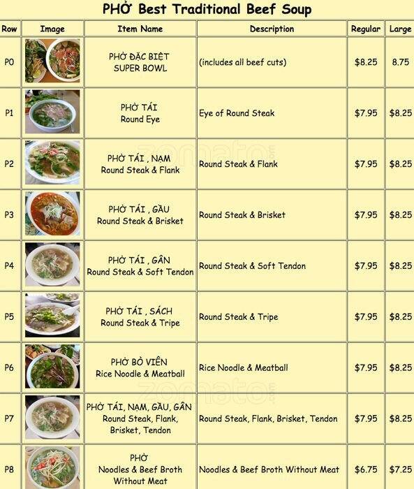 Menu at Pho Hoai restaurant, Beaverton, 733 SW 185th Ave