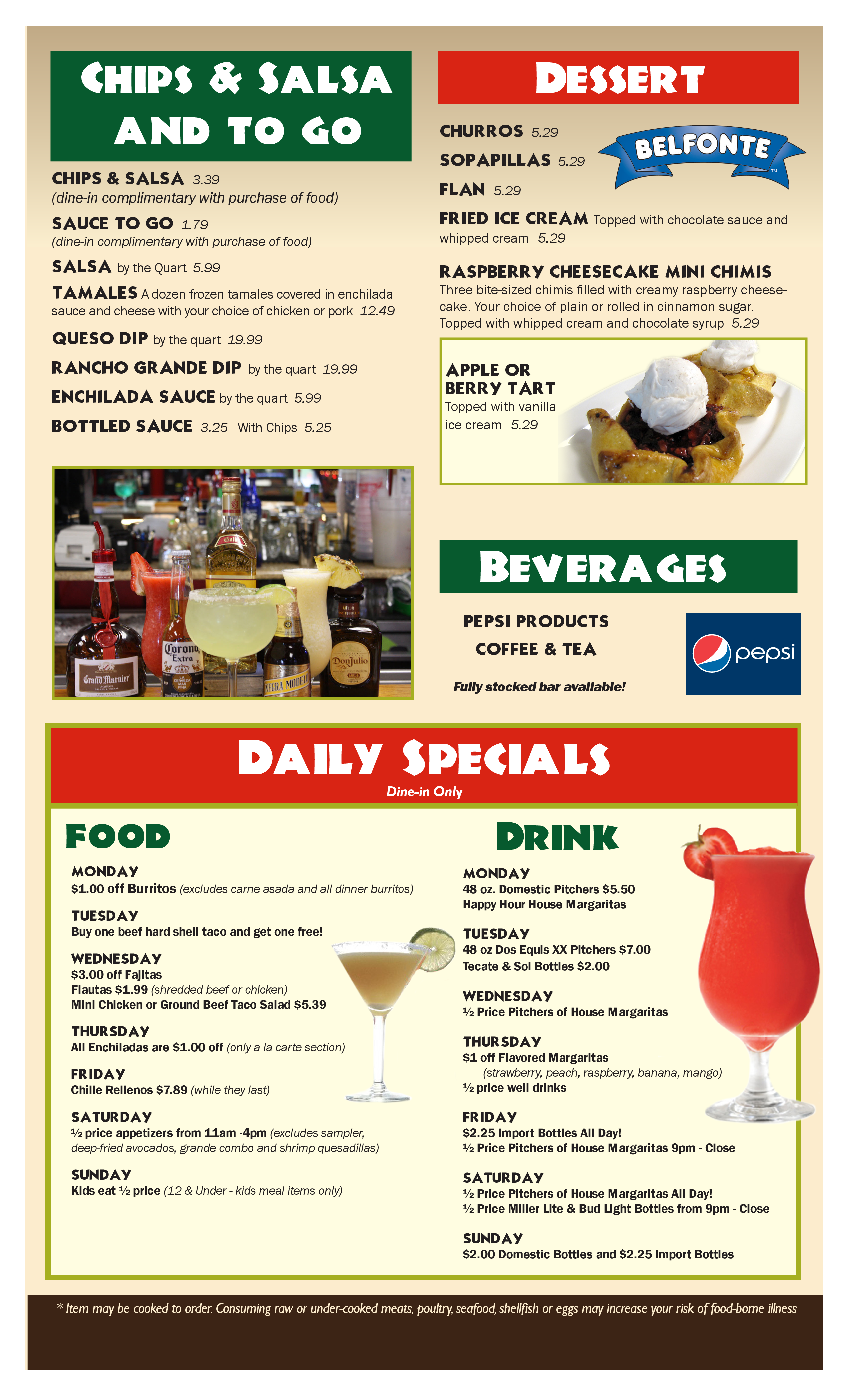 Menu at Rancho Grande Cantina restaurant, Liberty