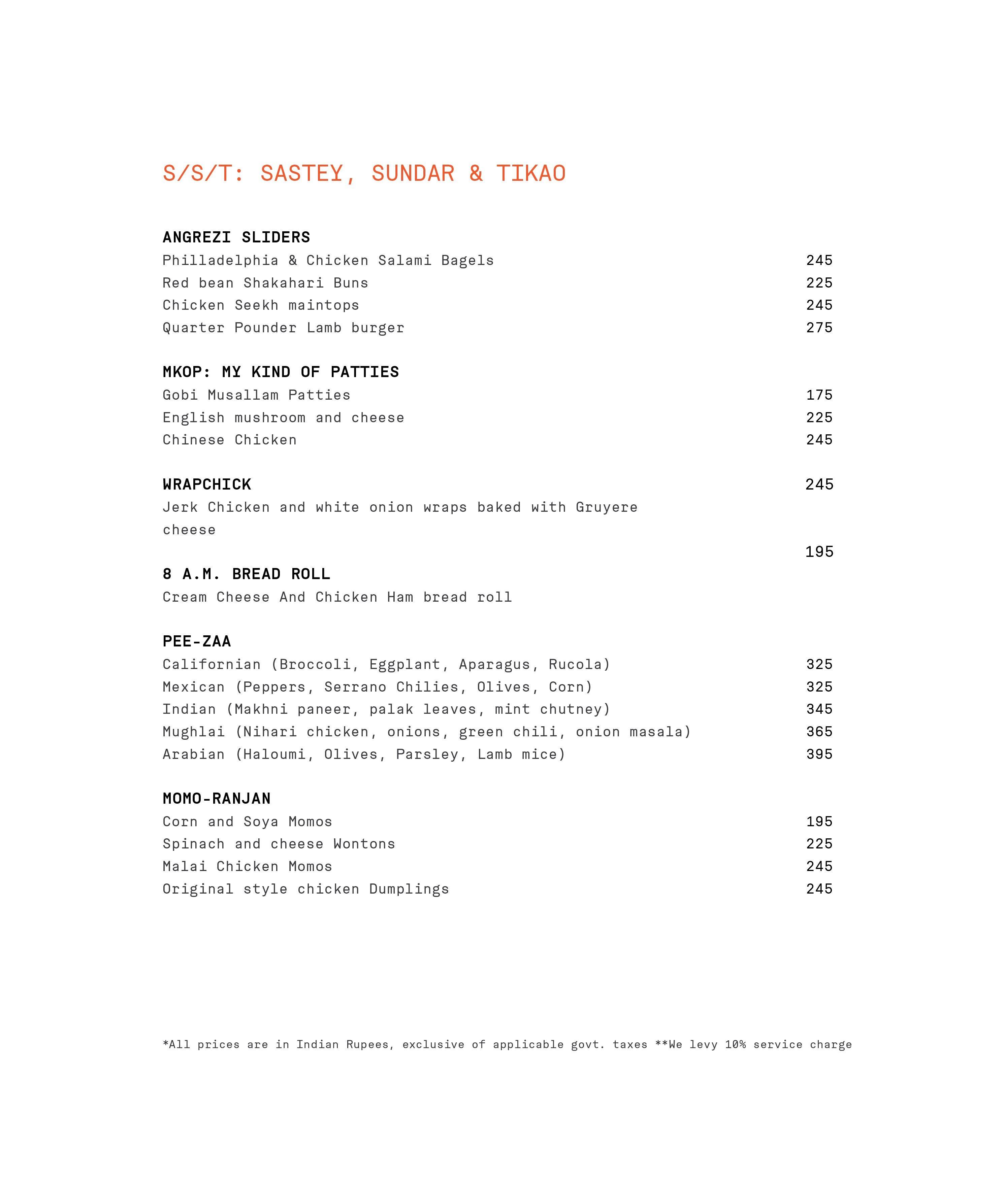 Menu at Office Canteen Bar, New Delhi