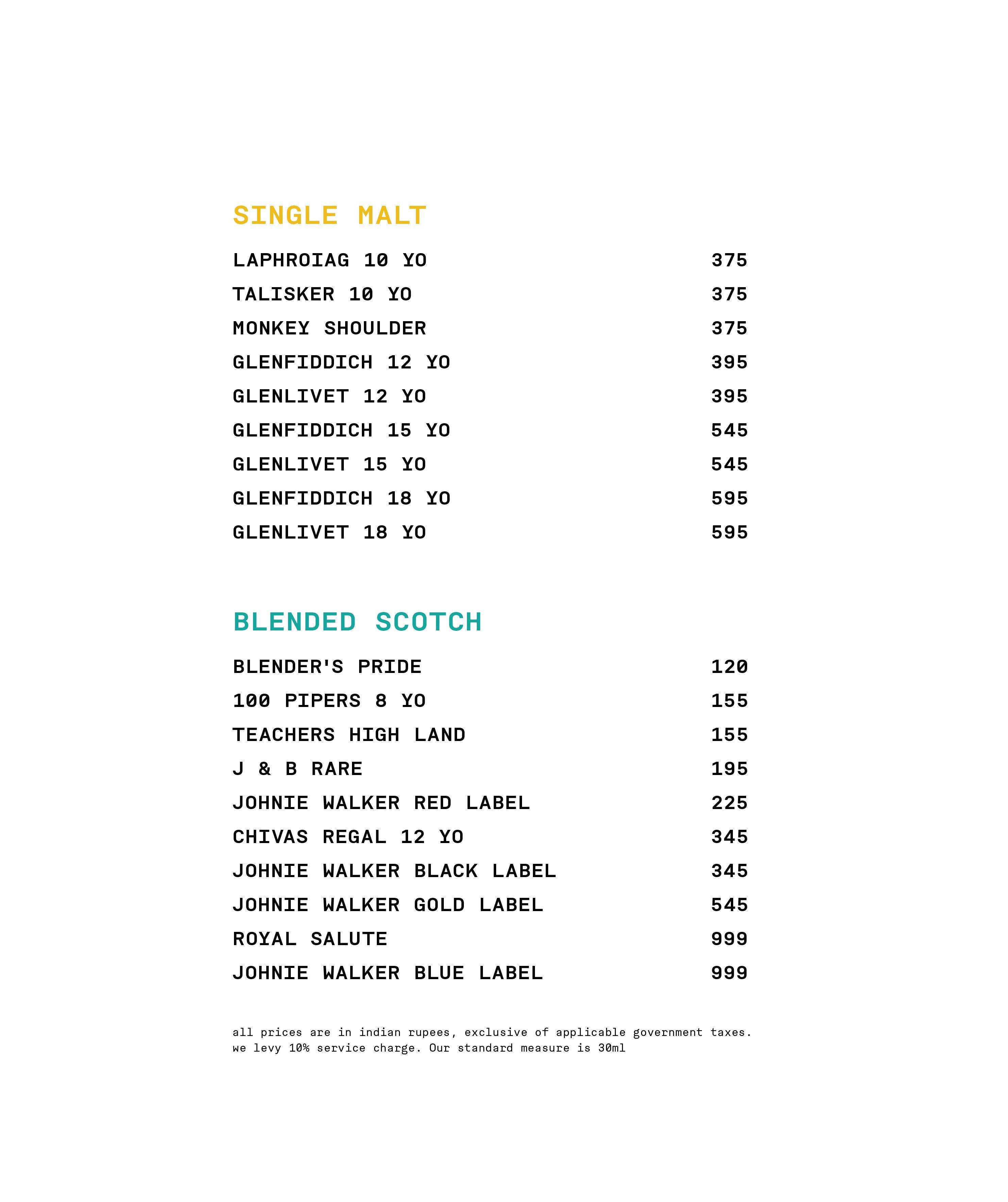 Menu at Office Canteen Bar, New Delhi