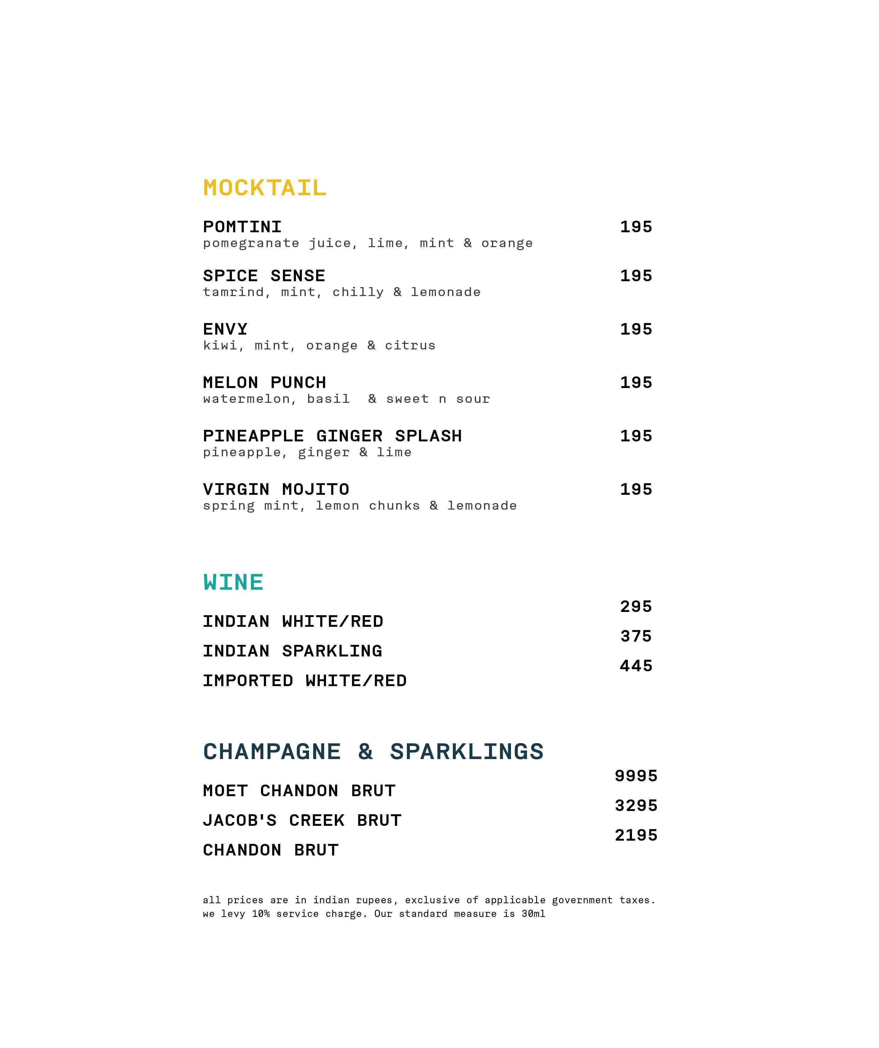 Menu at Office Canteen Bar, New Delhi