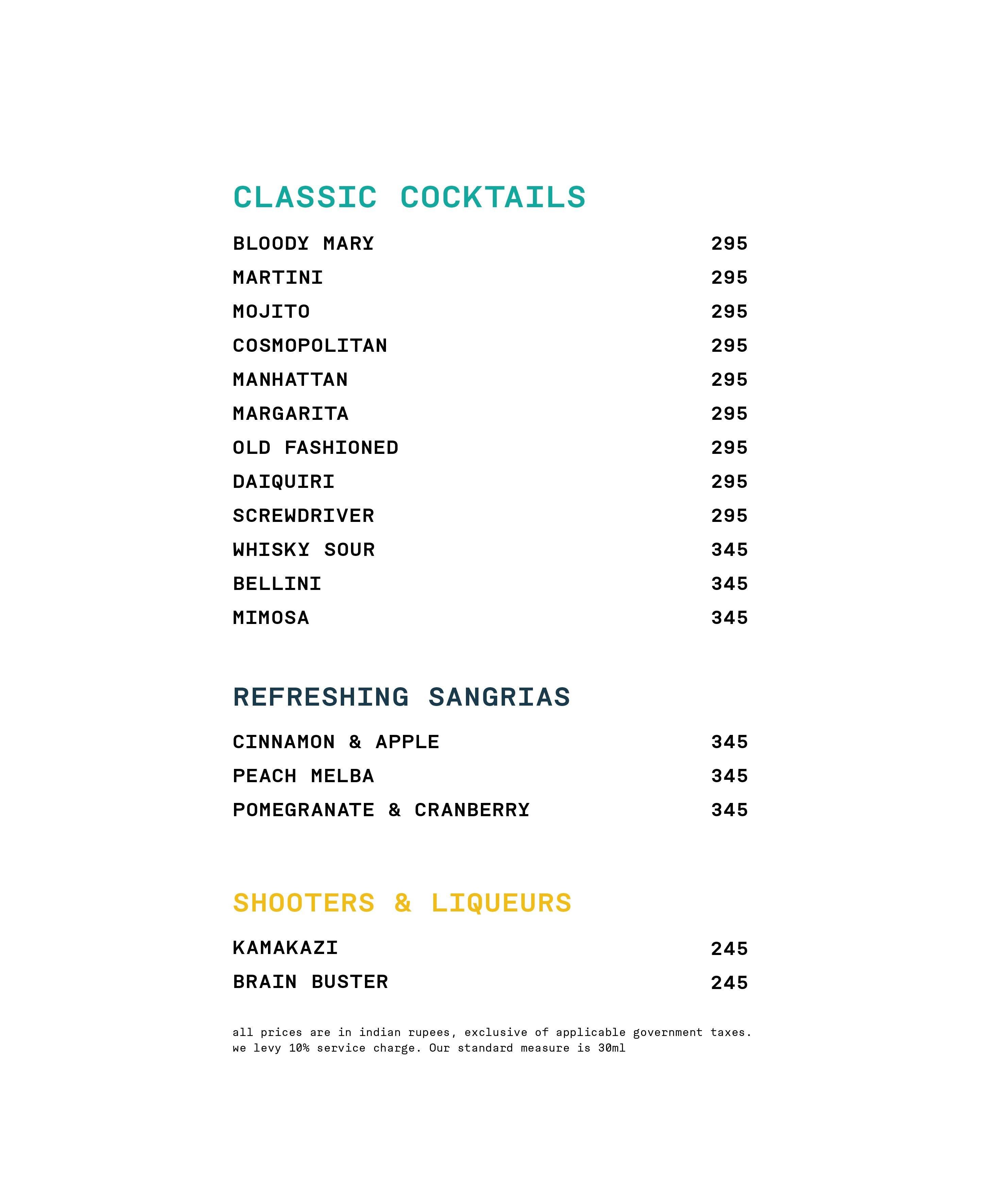 Menu at Office Canteen Bar, New Delhi