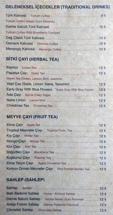 Menu at Mizan Cafe & Restaurant, Istanbul