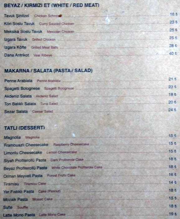 Menu at Mizan Cafe & Restaurant, Istanbul