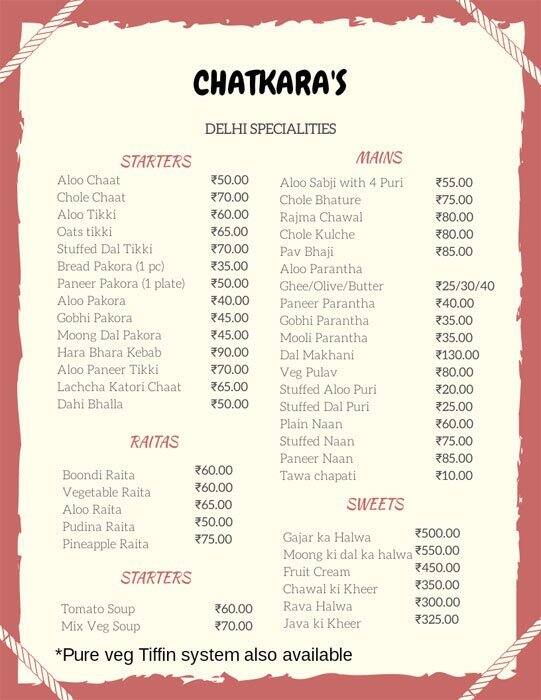 Menu of Chatkara's, Chembur, Mumbai