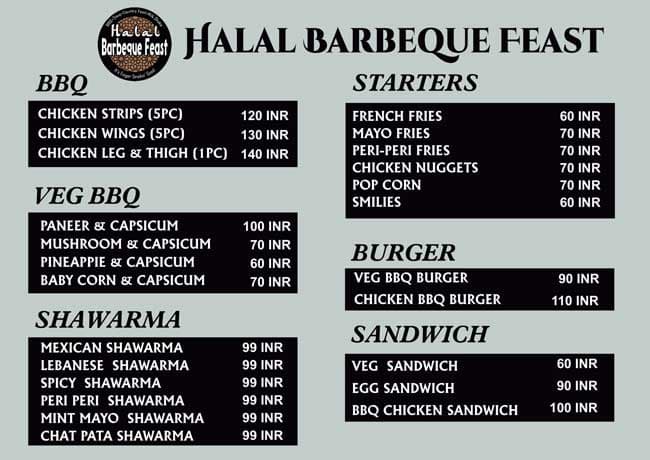 Menu at Halal Barbeque Feast, Chennai