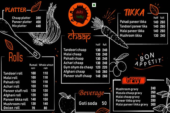 Menu at Delhi belly thane, Thane