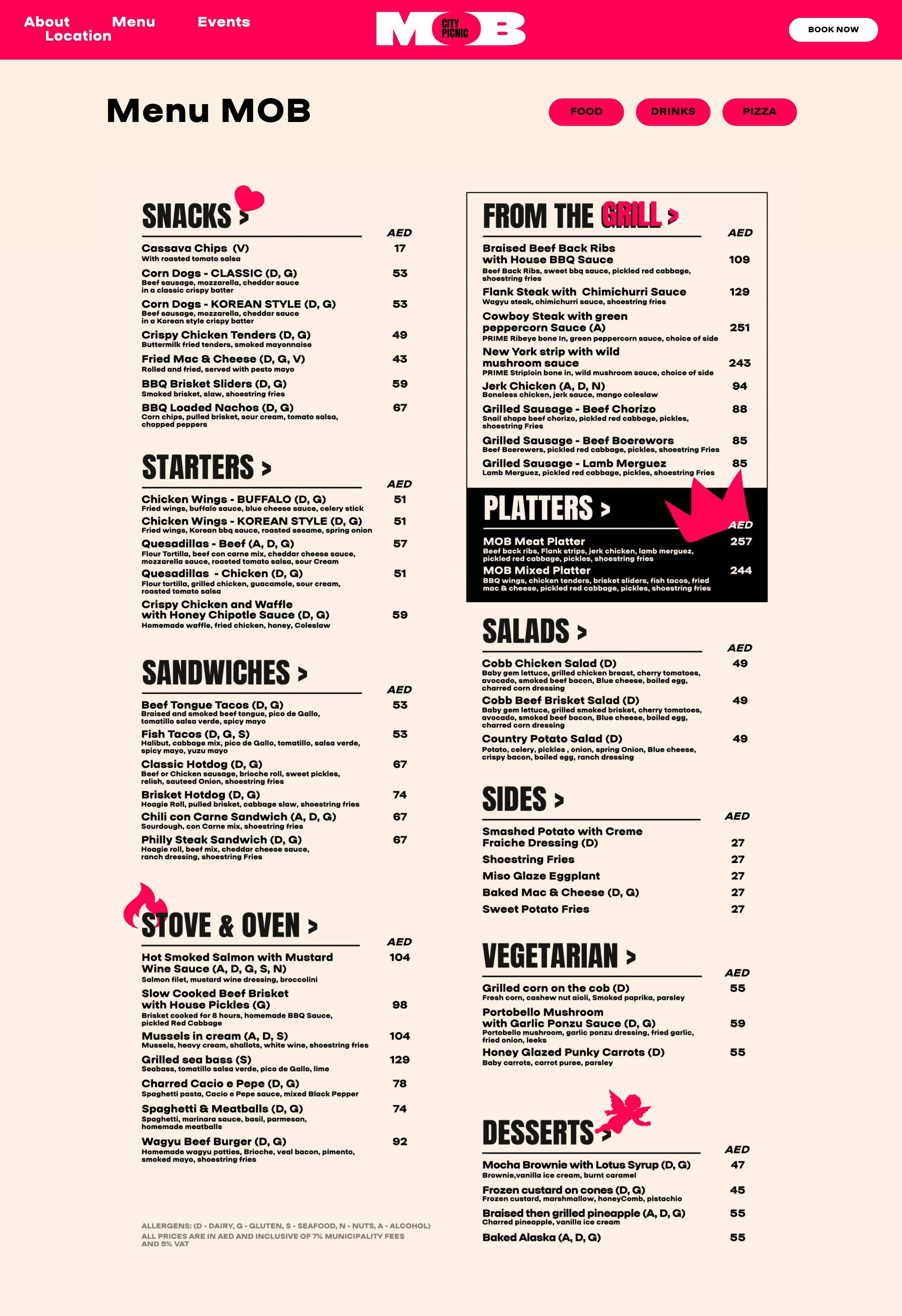 Menu of MOB, Al Barsha, Dubai