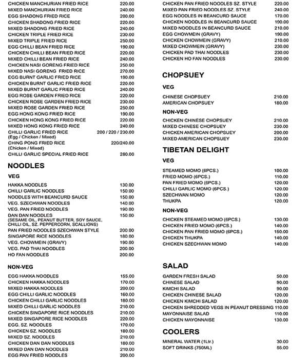 Menu at Chili garlic, Kolkata, F7PM+4HM