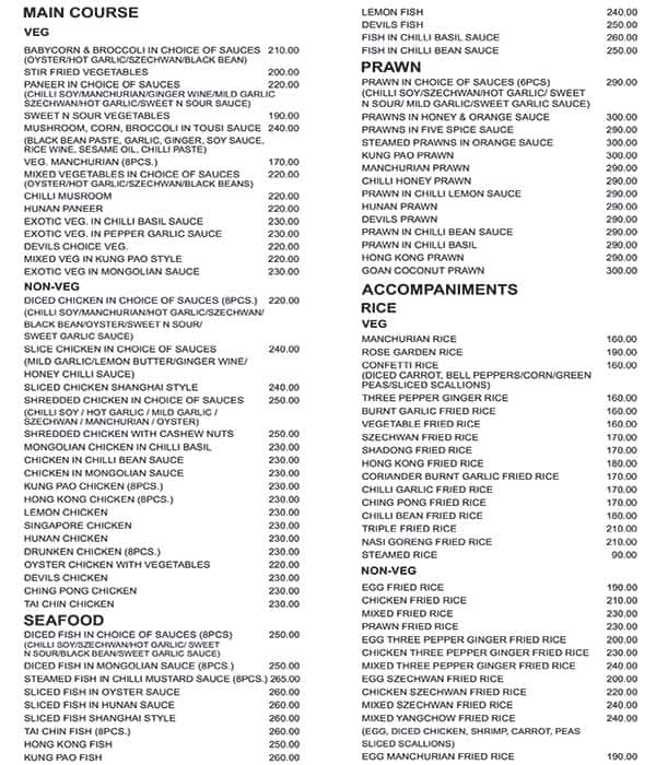 Menu at Chili garlic, Kolkata, F7PM+4HM