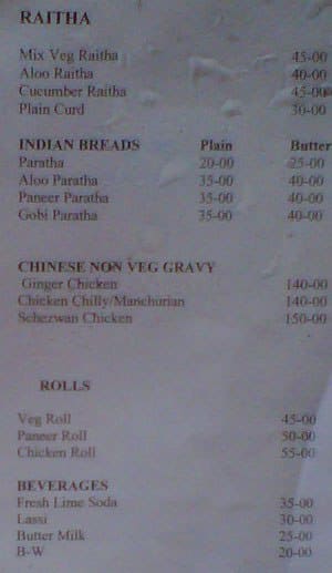 Menu at Golden Fork, Bengaluru, 11/12