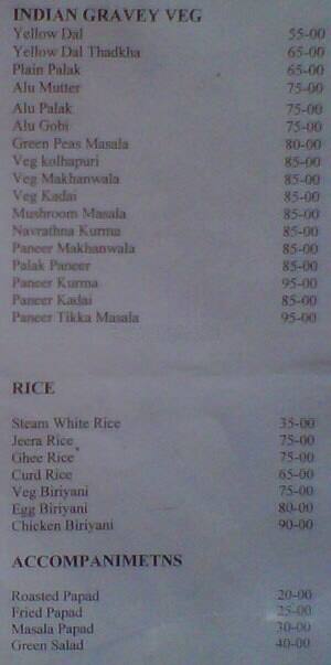 Menu at Golden Fork, Bengaluru, 11/12