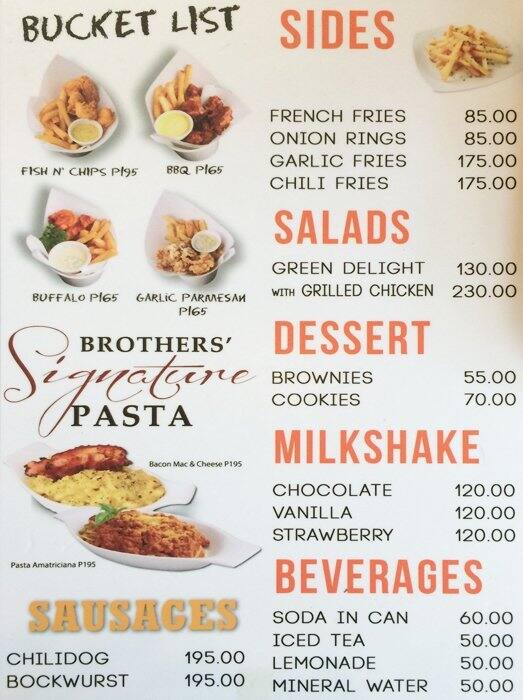 Menu at Brothers Burger restaurant, Pasig, H3M7+QF7