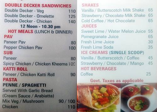 Menu at The Bakers Code, Chennai, 3/85