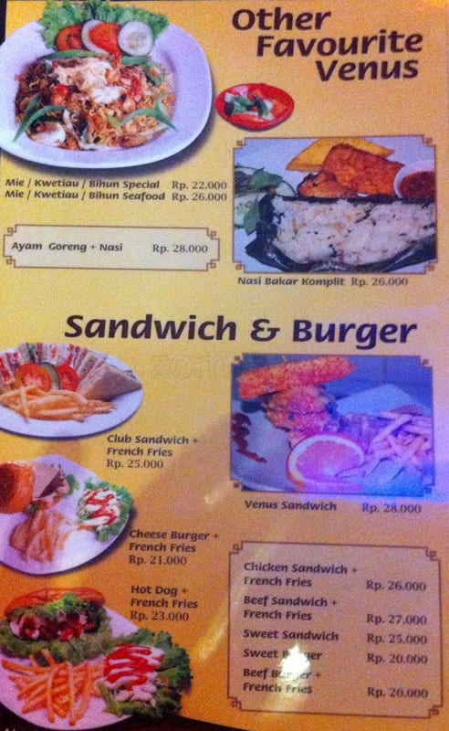 Menu at Venus pub & bar, Jakarta, Garuda