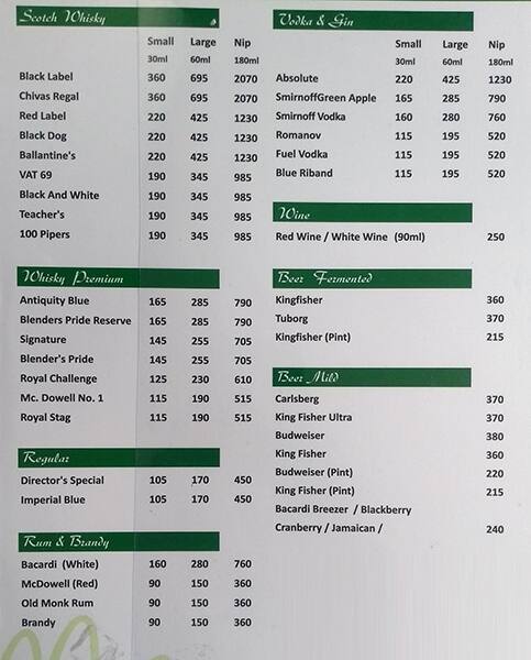 Menu at Harvest Club, Pune, 7/2-4