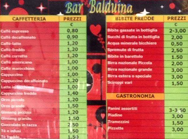 Menu at Danesi Caffe' Balduina cafe, Rome