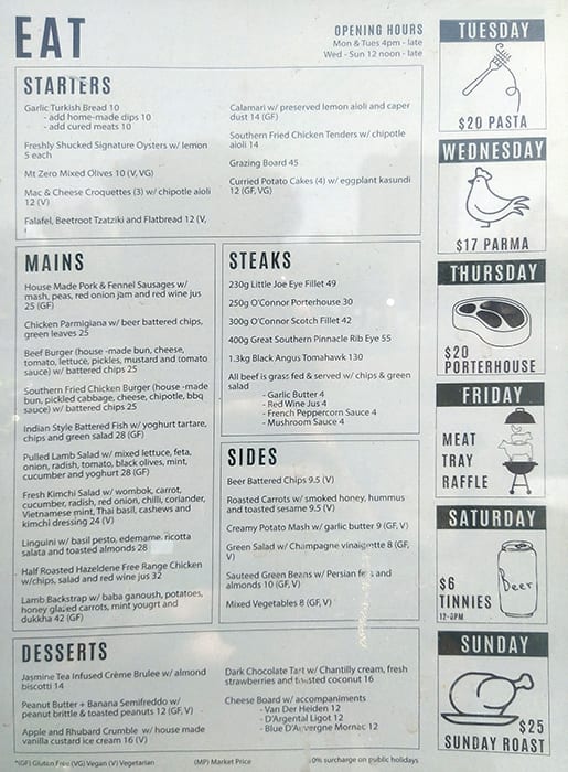 Menu at The Montague Hotel restaurant, South Melbourne, 355 Park St