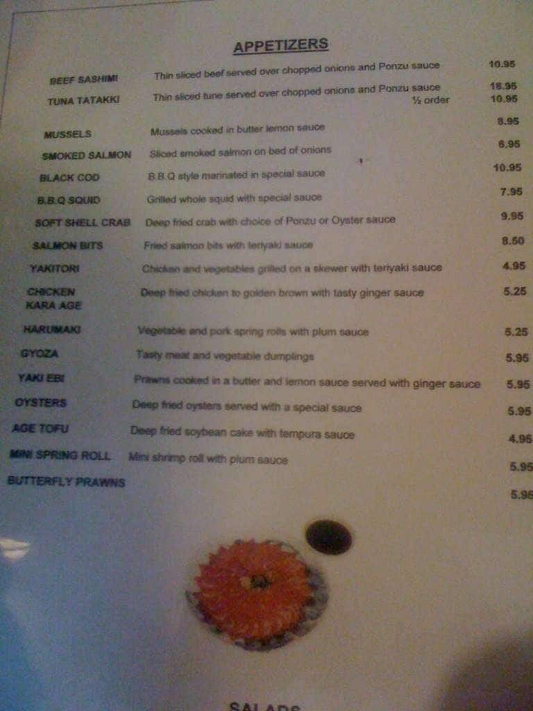 Menu at Furusato Japanese Restaurant, Edmonton