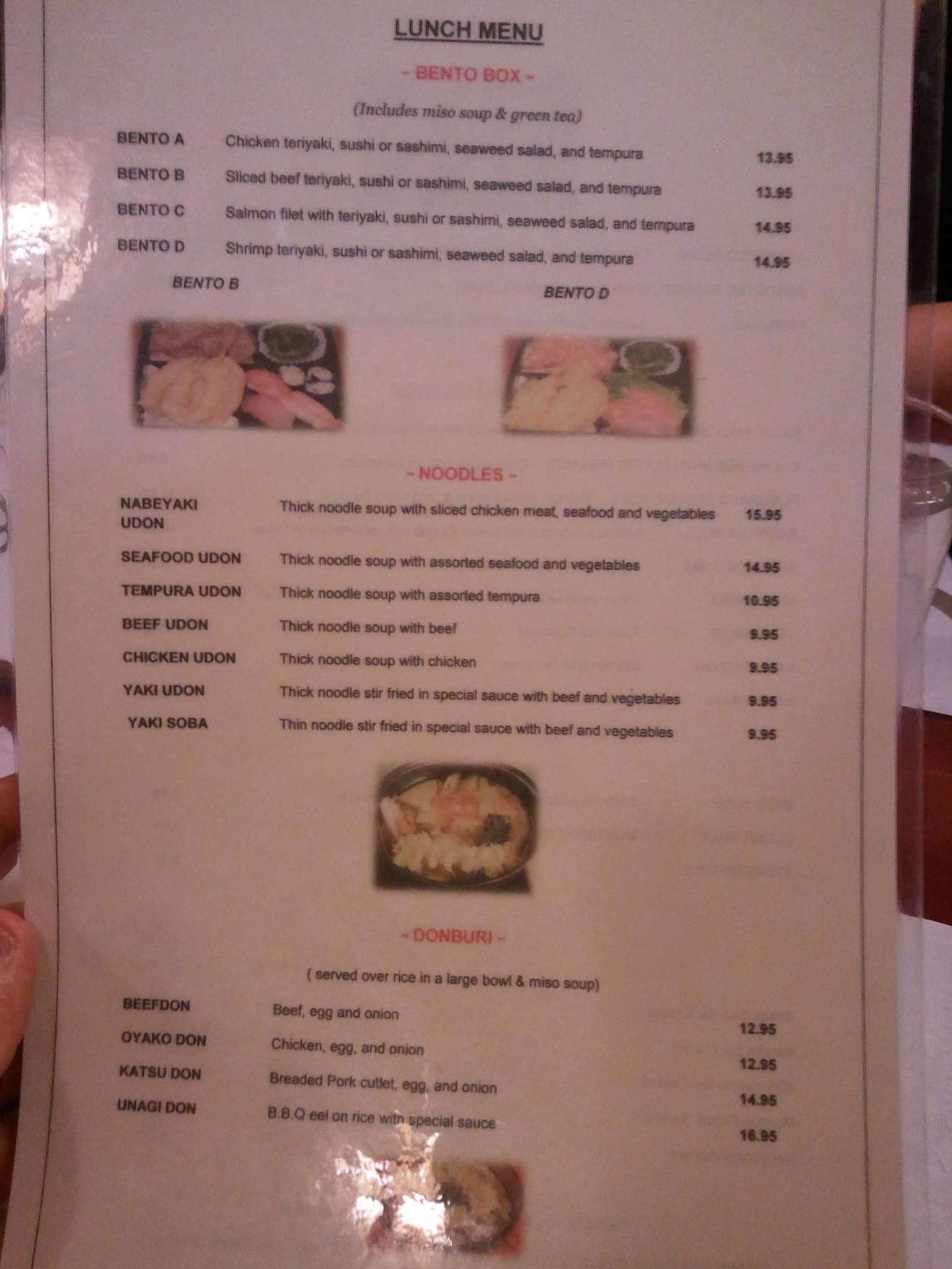 Menu at Furusato Japanese Restaurant, Edmonton