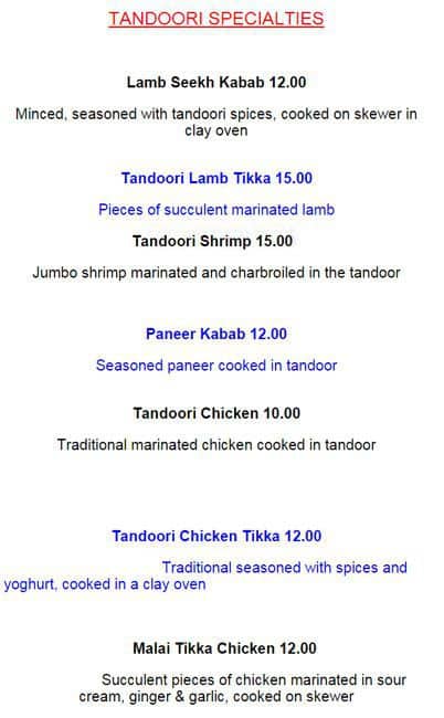 Menu at Naseeb Indian Restaurant, Sugar Land