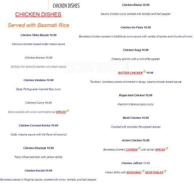 Menu at Naseeb Indian Restaurant, Sugar Land