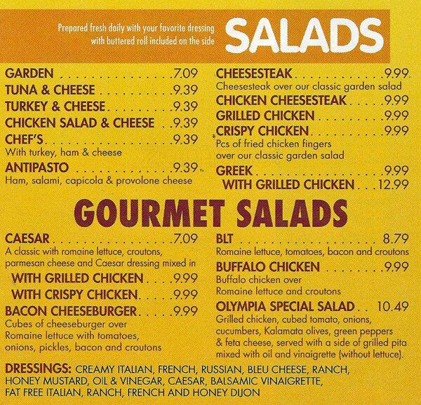 Menu at Olympia Pizzeria & Restaurant, Norristown