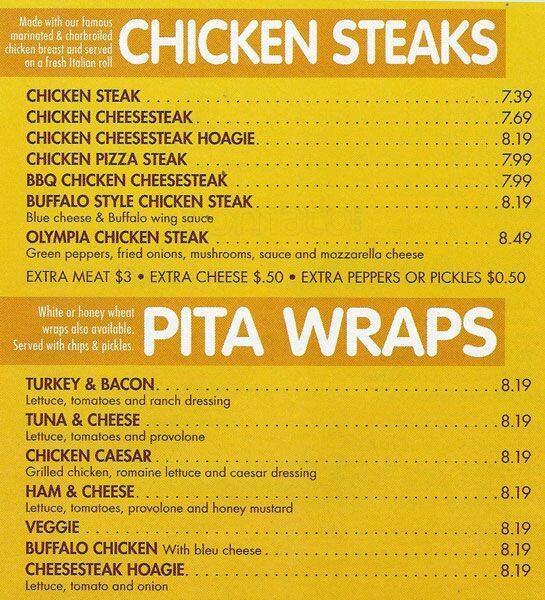 Menu at Olympia Pizzeria & Restaurant, Norristown