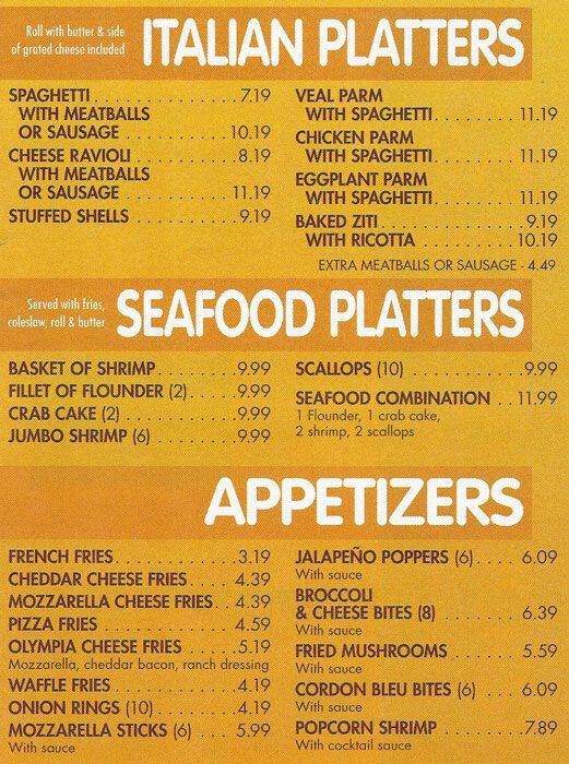 Menu at Olympia Pizzeria & Restaurant, Norristown