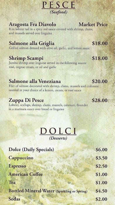 Menu at Ristorante Pesto restaurant, Philadelphia, S Broad St