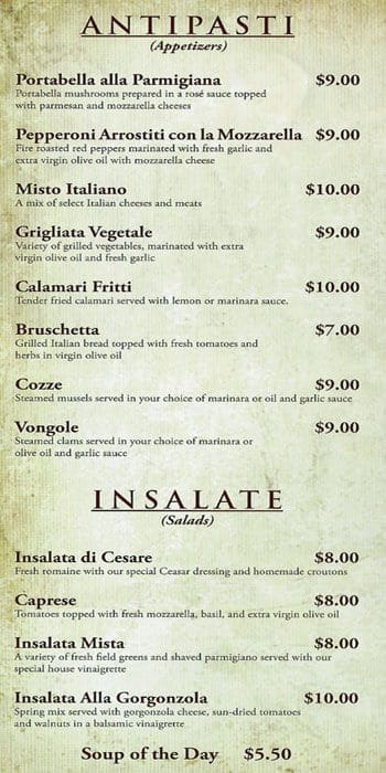 Menu at Ristorante Pesto restaurant, Philadelphia, S Broad St